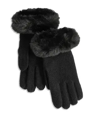 Echo Brioche Stitch Faux Fur Gloves - Black