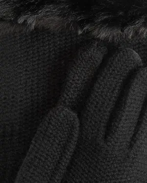 Echo Brioche Stitch Faux Fur Gloves - Black