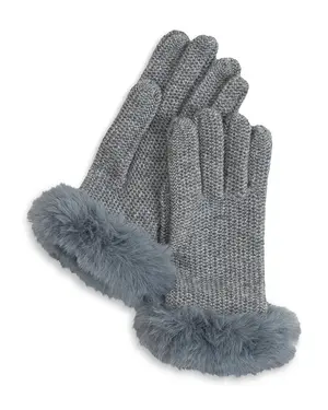 Echo Brioche Stitch Faux Fur Gloves - Slate