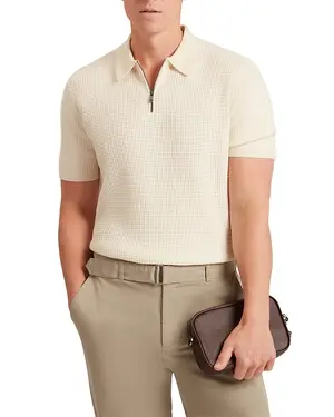 Ted Baker London Jaylon Waffle Stitch Zip Polo - Ecru