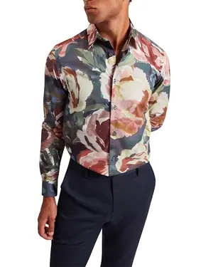 Ted Baker London Brynhil Regular Fit Large Painted Floral Shirt - Multicolor