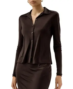 Lilysilk Basic Slim Silk Jersey Shirt - Cocoa
