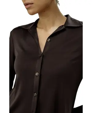 Lilysilk Basic Slim Silk Jersey Shirt - Cocoa