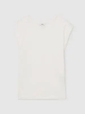 REISS Mara Linen Cap-sleeve T-shirt - White