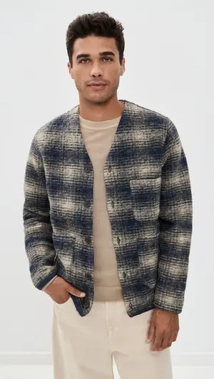 Universal Works Check Fleece Cardigan