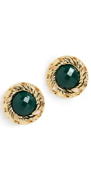 BY ADINA EDEN Vintage Stud Earrings - Dark Green