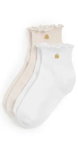 Lele Sadoughi Set Of Two Ruffle Hem Socks - Buff Ivory