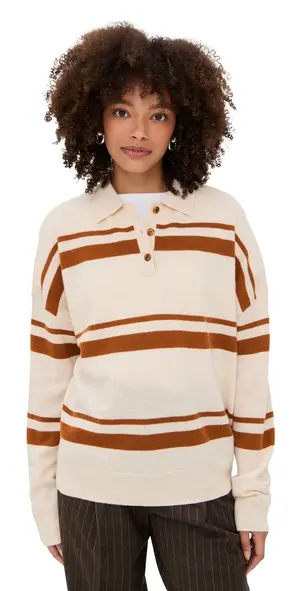 Renggli Cashmere Striped Polo - Eggshell/saffron