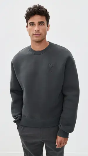 AMI Paris Embroidered Logo Fleece Back Sweatshirt