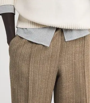 AMI Paris Wool-blend Wide-leg Trousers - Brown