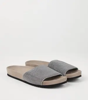 Brunello Cucinelli Suede Embellished Slides