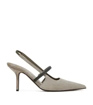 Brunello Cucinelli Suede Slingback Heels - Beige