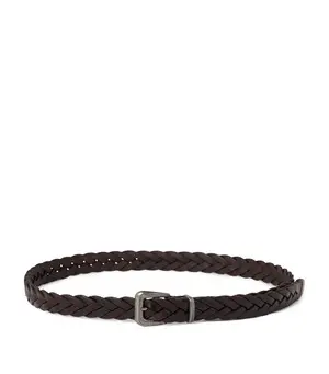 Brunello Cucinelli Calf Leather Braided Belt - Brown