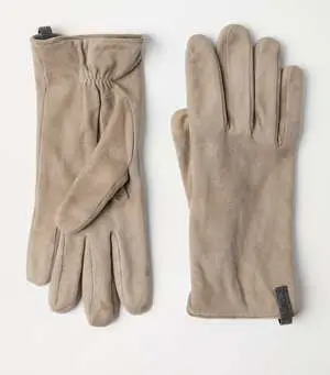 Brunello Cucinelli Suede Gloves With Monili Tab - Blue