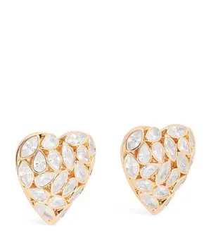 SELF-PORTRAIT Crystal-embellished Heart Earrings - Gold