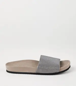 Brunello Cucinelli Suede Embellished Slides - Grey