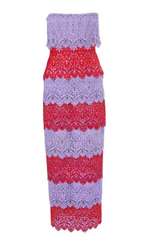 Carolina Herrera Strapless Lace Maxi Dress - Red