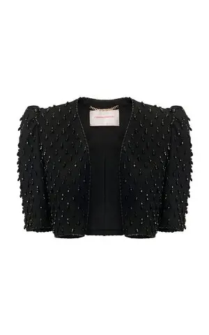 Carolina Herrera Embellished Bi-stretch Wool Tailored Jacket - Black