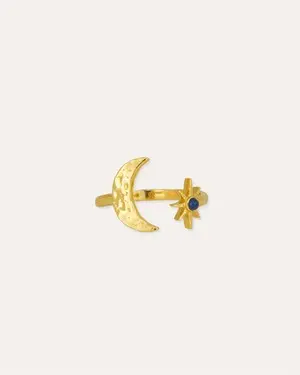 OTTOMAN HANDS Lapis Moon And Star Stacking Ring - Gold