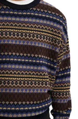 COTTON ON Garage Crew Knit - Navy Pattern
