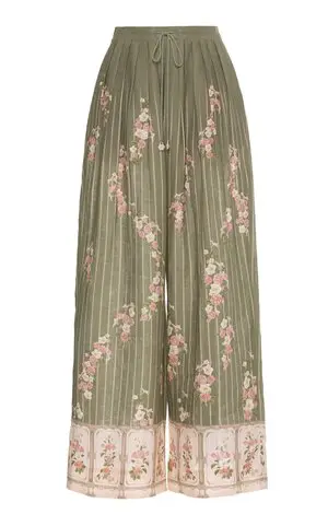 Agua Bendita Embroidered Linen Trousers - Print