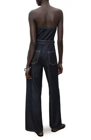 Mango Mono Strapless Tie-waist Denim Jumpsuit