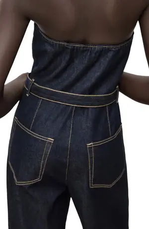 Mango Mono Strapless Tie-waist Denim Jumpsuit