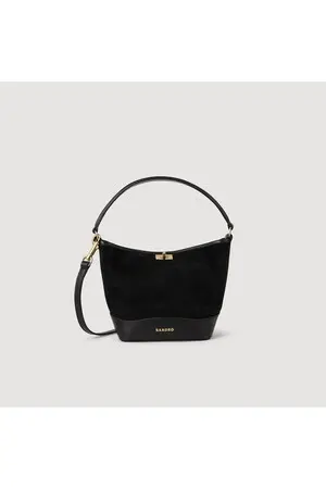 Sandro Mini Tangoso Leather And Suede Bucket Bag - Black
