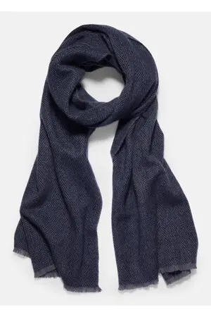 Vince Herringbone Cashmere Scarf Blue