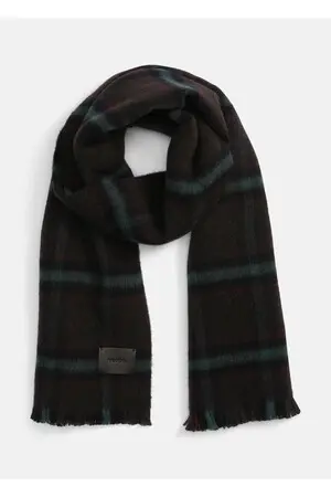 Vince Brushed Holme Plaid Wool Scarf - Brown
