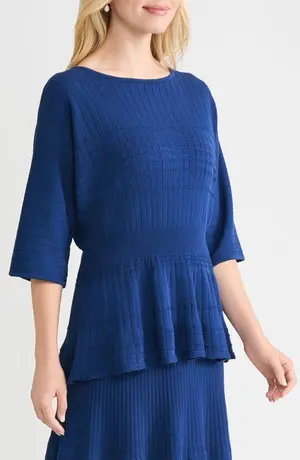 Misook Dolman Sleeve Ribbed Peplum Sweater