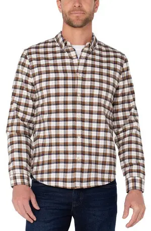 LIVERPOOL Plaid Button-down Shirt - Chestnut/navy Multi