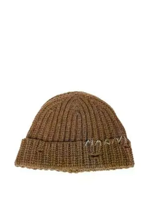 Marni Ribbed Logo-detail Beanie - Brown