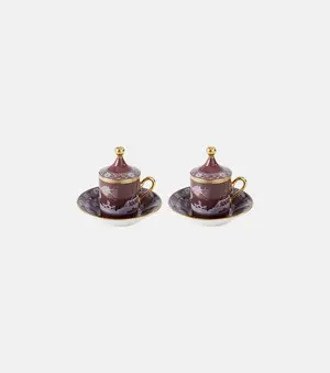 GINORI 1735 Oriente Italiano Set Of 2 Porcelain Coffee Cups And Saucers - Brown