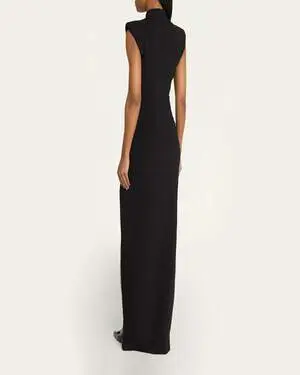 Balmain Mock-neck Sleeveless Gown With Zip Slit - Black