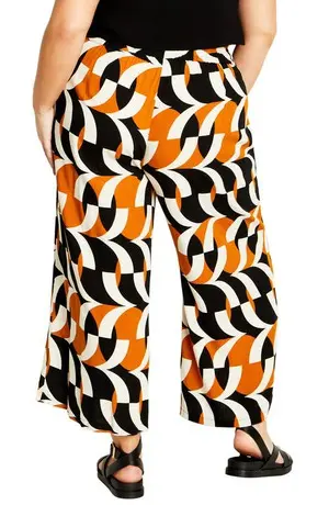 City Chic Printed Drawstring Wide Leg Ankle Pants