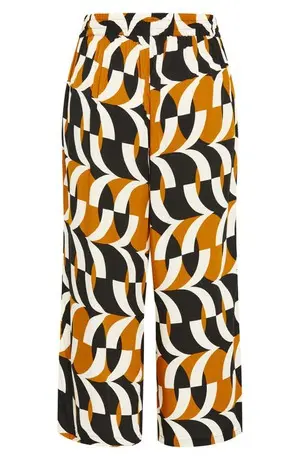 City Chic Printed Drawstring Wide Leg Ankle Pants