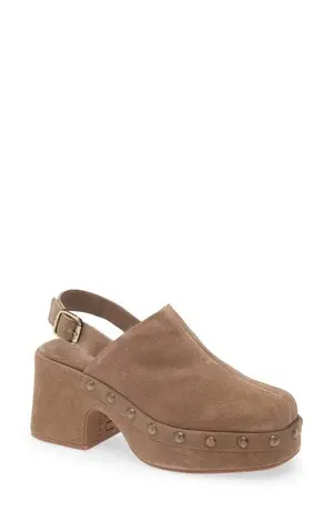 CHOCOLAT BLU Slingback Platform Clogs - Toffee Suede