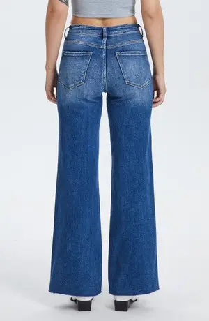 BAYEAS High-waist Wide-leg Jeans With Raw Hem - Azure