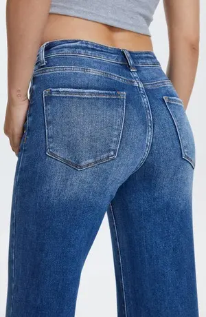 BAYEAS High-waist Wide-leg Jeans With Raw Hem - Azure