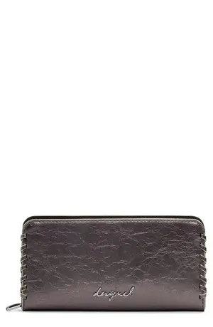 Desigual Long Faux Leather Wallet - Silver
