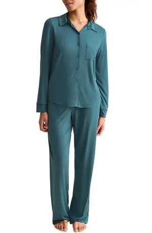 Fleur't Satin Trim Jersey Pajamas Evergreen
