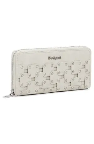 Desigual Embossed Faux Leather Long Wallet - Light Gray