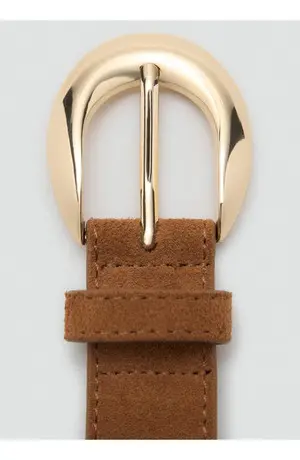 Mango Oval Buckle Suede Belt - Brown