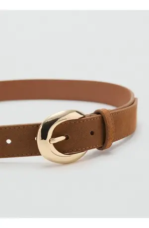 Mango Oval Buckle Suede Belt - Brown