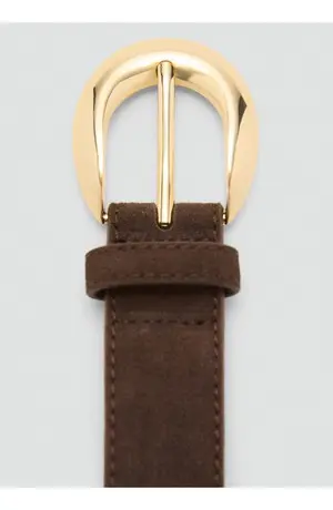 Mango Oval Buckle Suede Belt