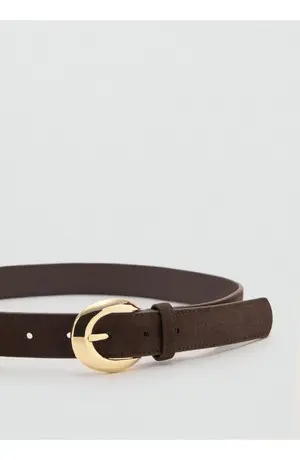 Mango Oval Buckle Suede Belt