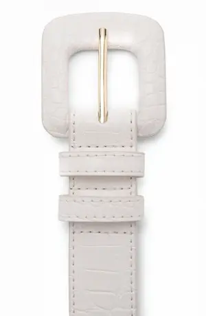 Mango Crocodile Print Faux Leather Belt - Ecru