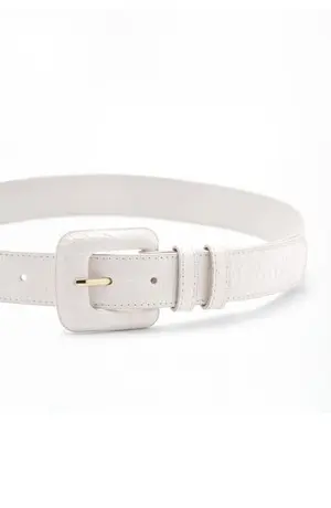 Mango Crocodile Print Faux Leather Belt - Ecru
