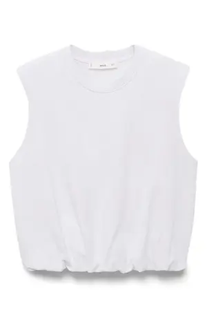 Mango Cotton Bubble Hem Crop Top - Off White